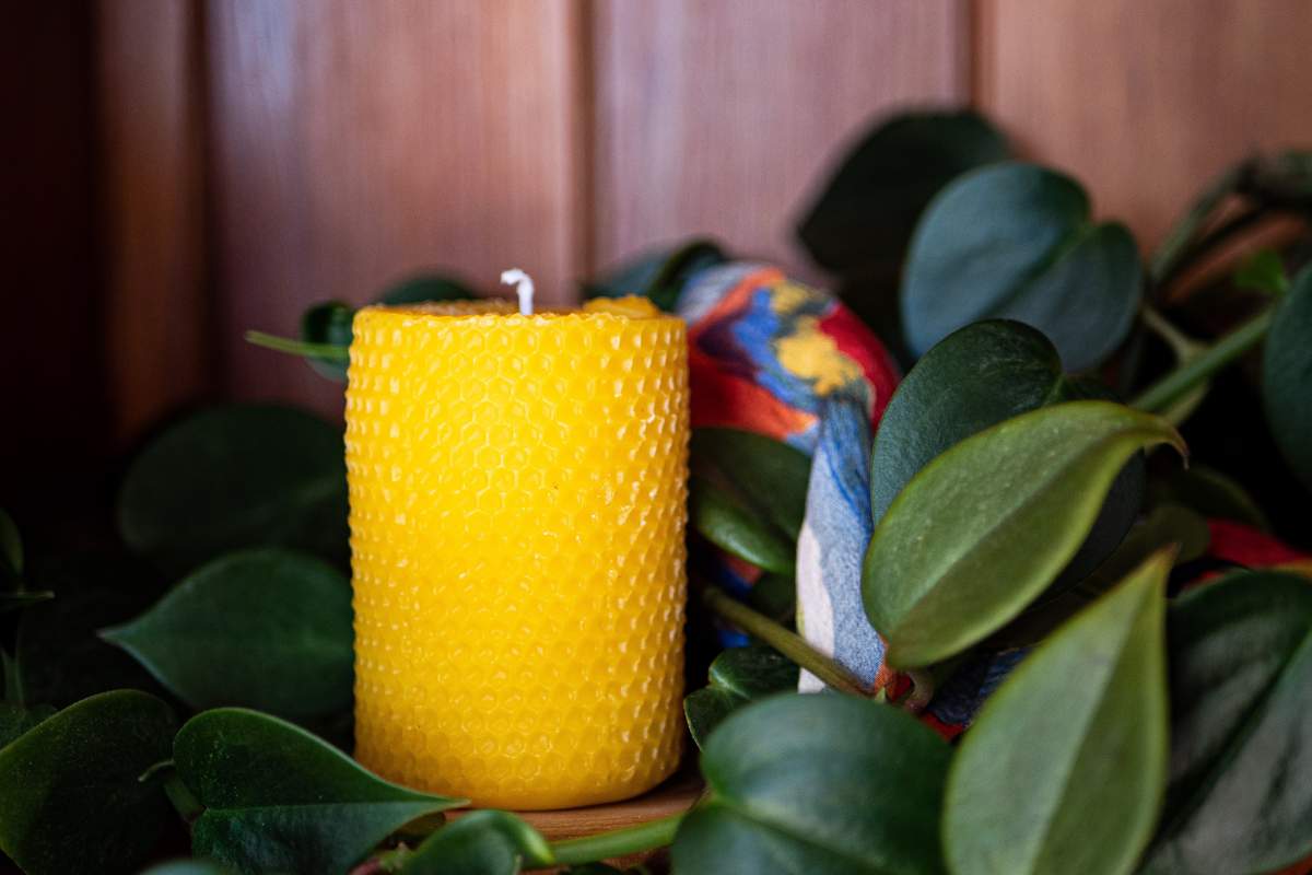 ¾ Round Beeswax Candle – 7 cm high – Honey by Wrights