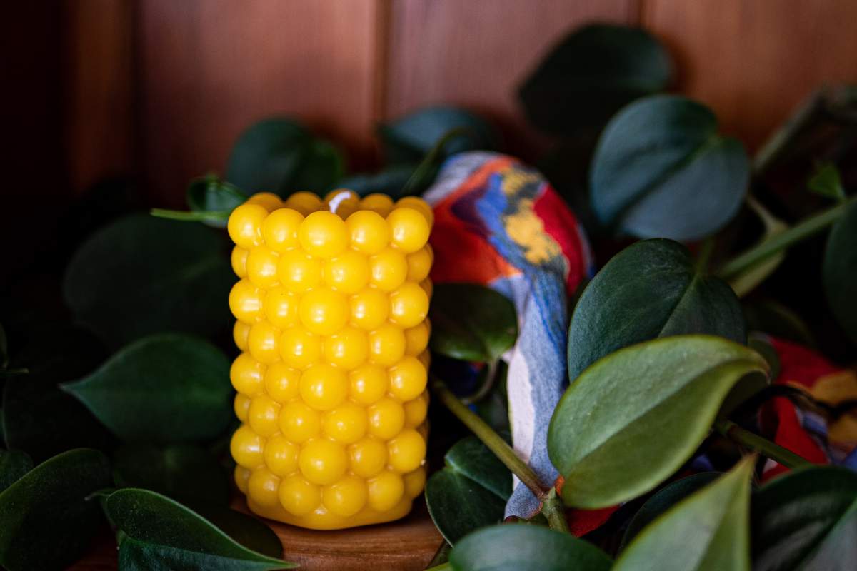 Round Bobbly Tube Beeswax Candle – 7 cm high – Honey by Wrights